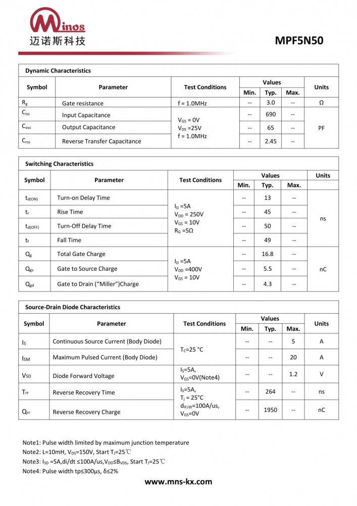 MPF5N50-F datasheet page 3