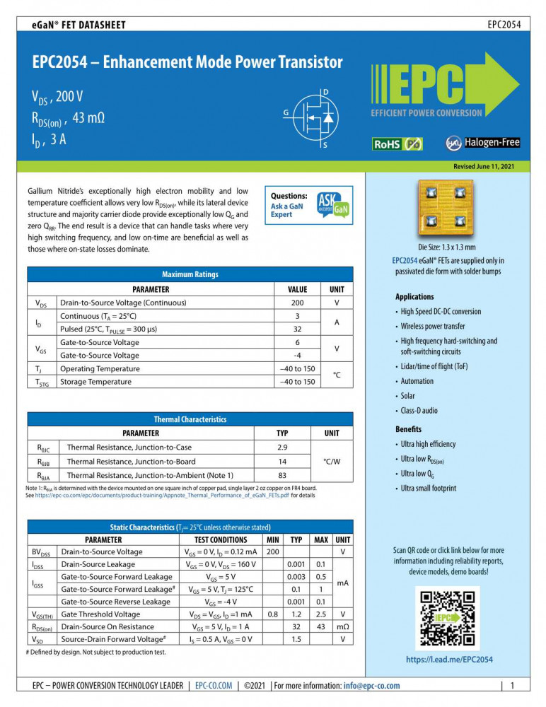 EPC2054 datasheet page 1