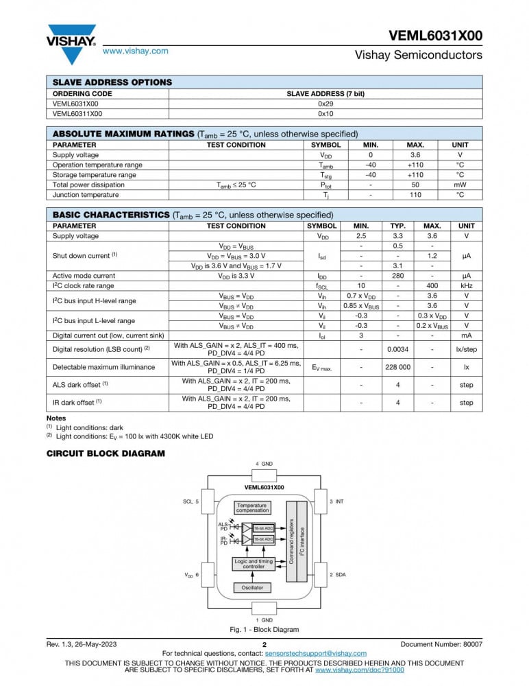 VEML60311X00-GS15 datasheet page 2