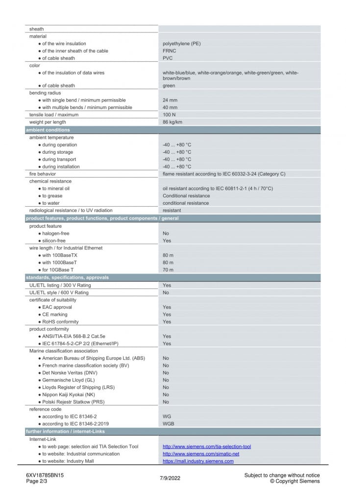 6XV18785BN15 technical document page 2