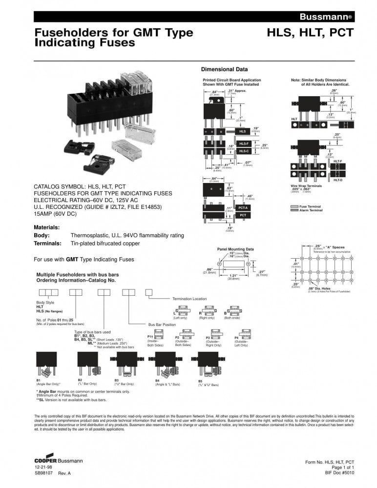EATON HLS GMT fuseholder technical document