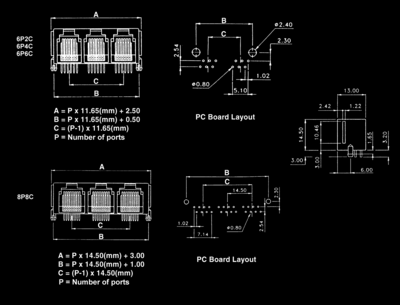 On-Shore Tech PJ006-4P4C1 Modular Ethernet Connector Jack