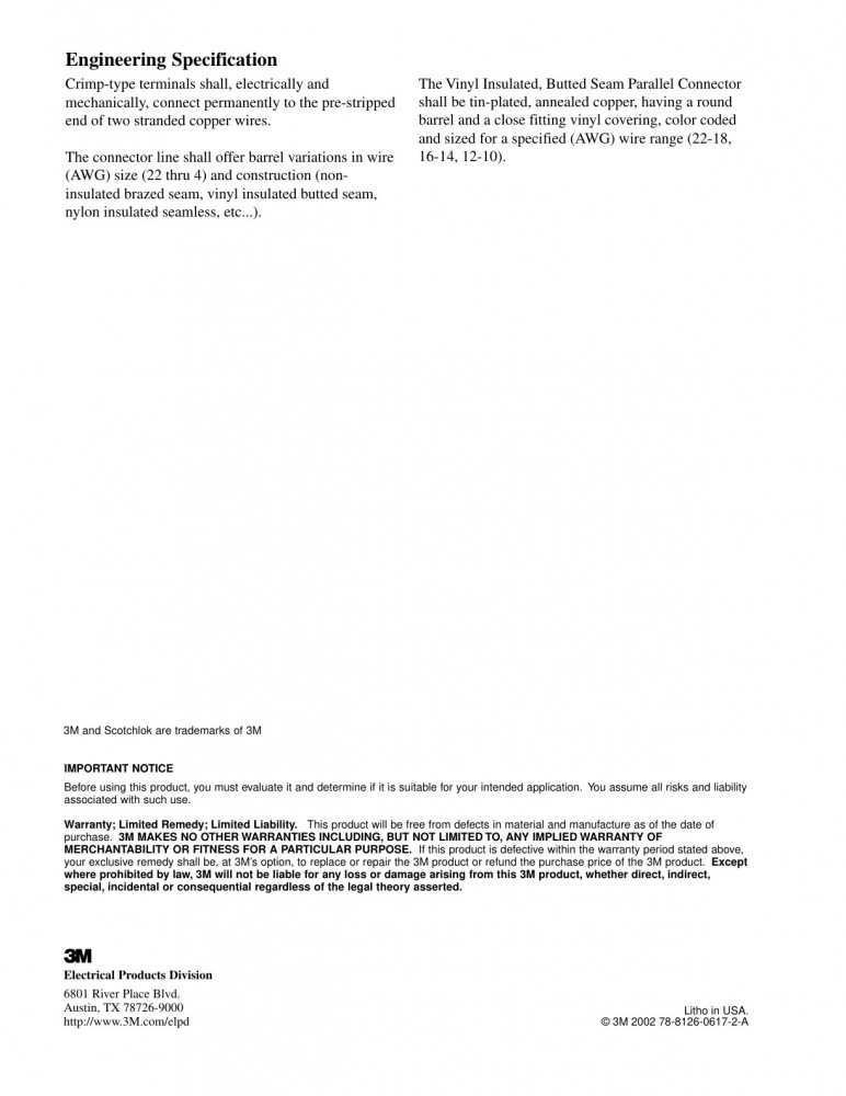 3M Scotchlok MVU18PC technical document page 2