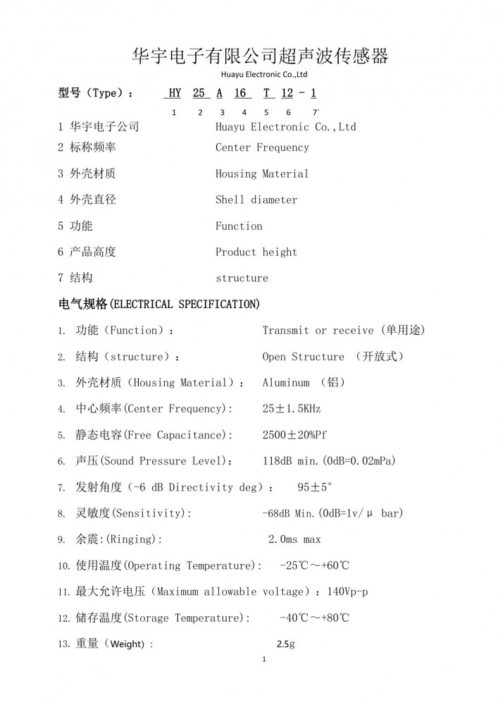 HY25A16T12-1 technical document page 1