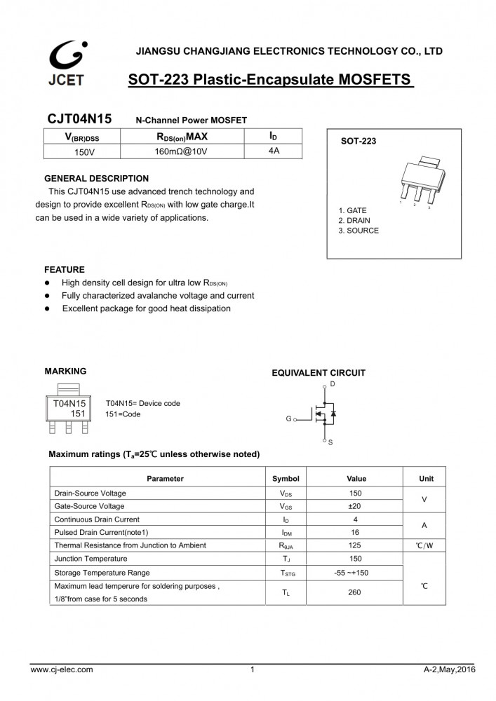 CJT04N15 datasheet page 1