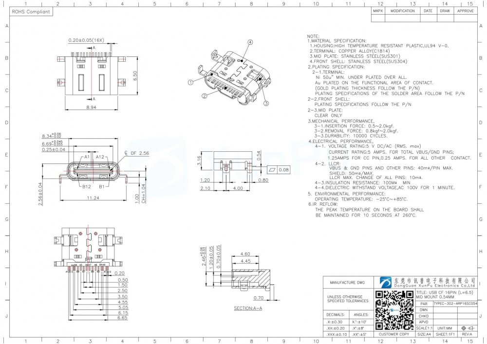 TYPEC-302-ARP16SC054 manufacturer drawing page 1
