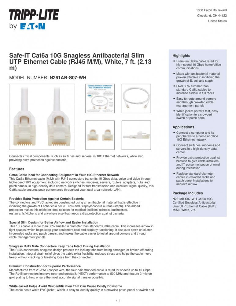 N261AB-S07-WH technical document page 1