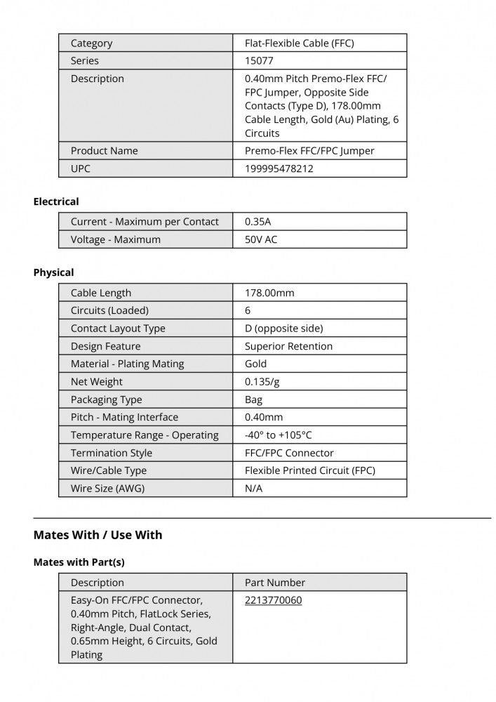 MOLEX 15077 product specification page 2