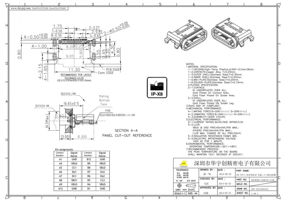 HYCW592-USBC16-113B product drawing page 2