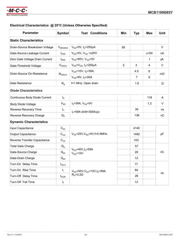 MCB118N085Y-TP datasheet page 2
