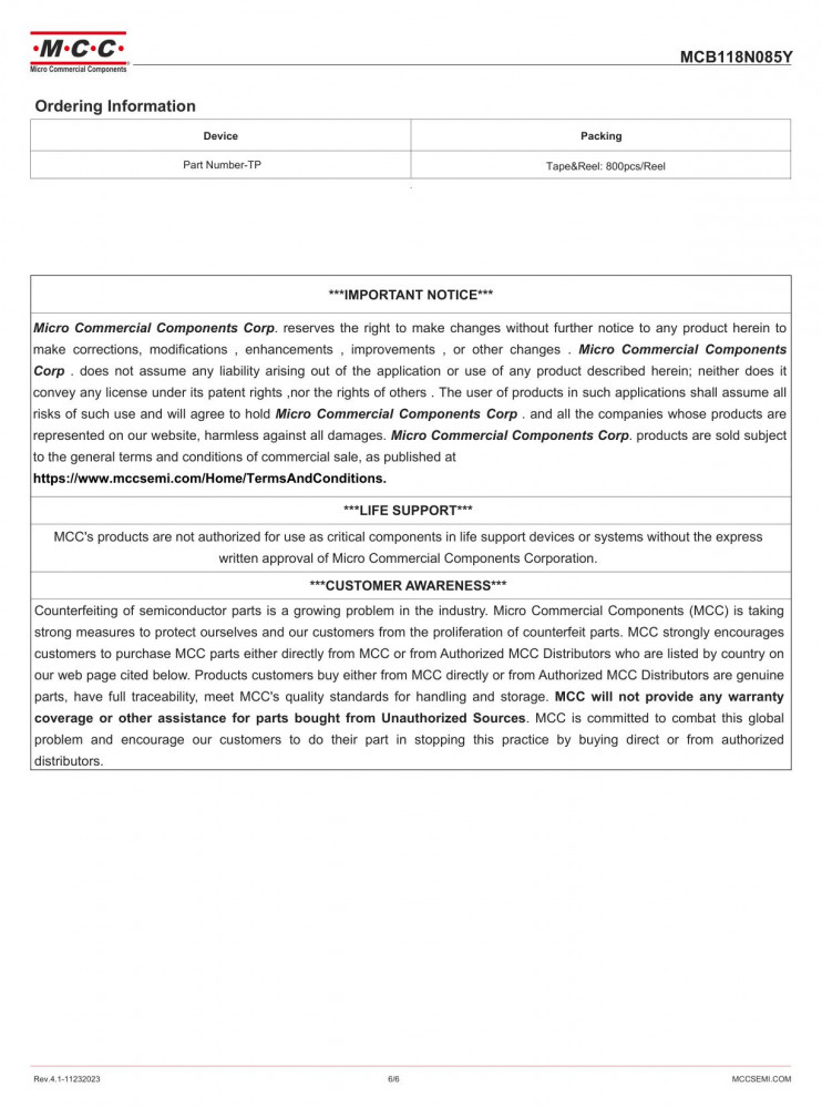 MCB118N085Y-TP datasheet page 6