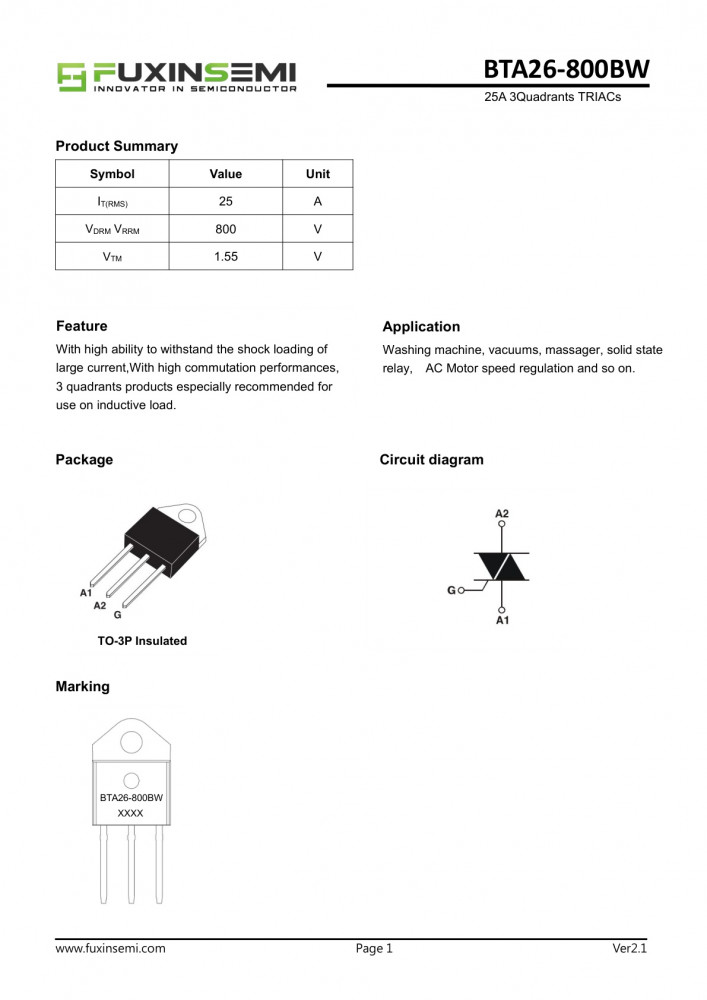 BTA26-800BW datasheet page 1