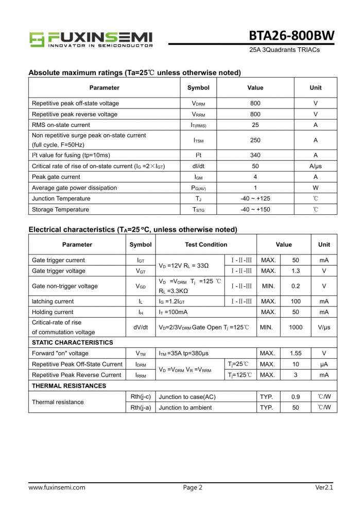 BTA26-800BW datasheet page 2