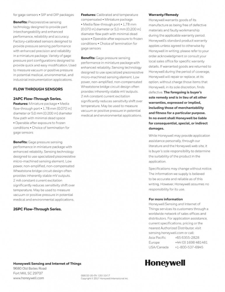Honeywell pressure sensor document page 8