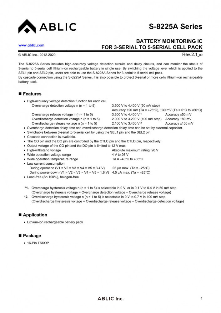 S-8225A datasheet page 1