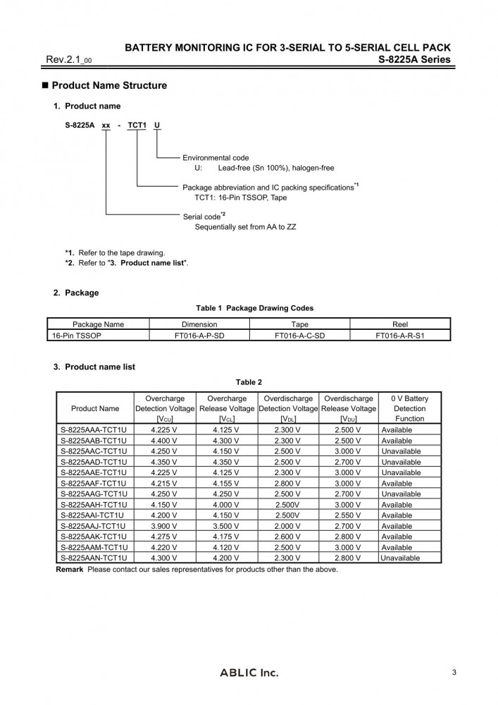 S-8225A datasheet page 3