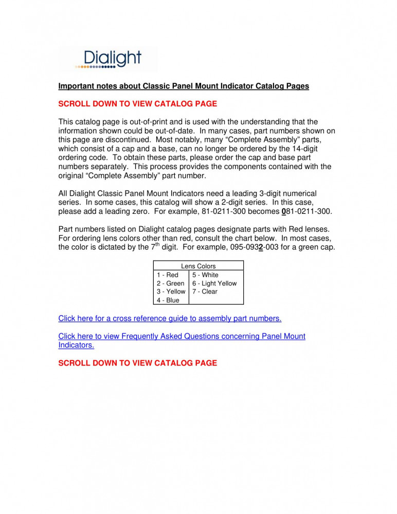 Dialight Classic Panel Mount Indicator catalog page 1