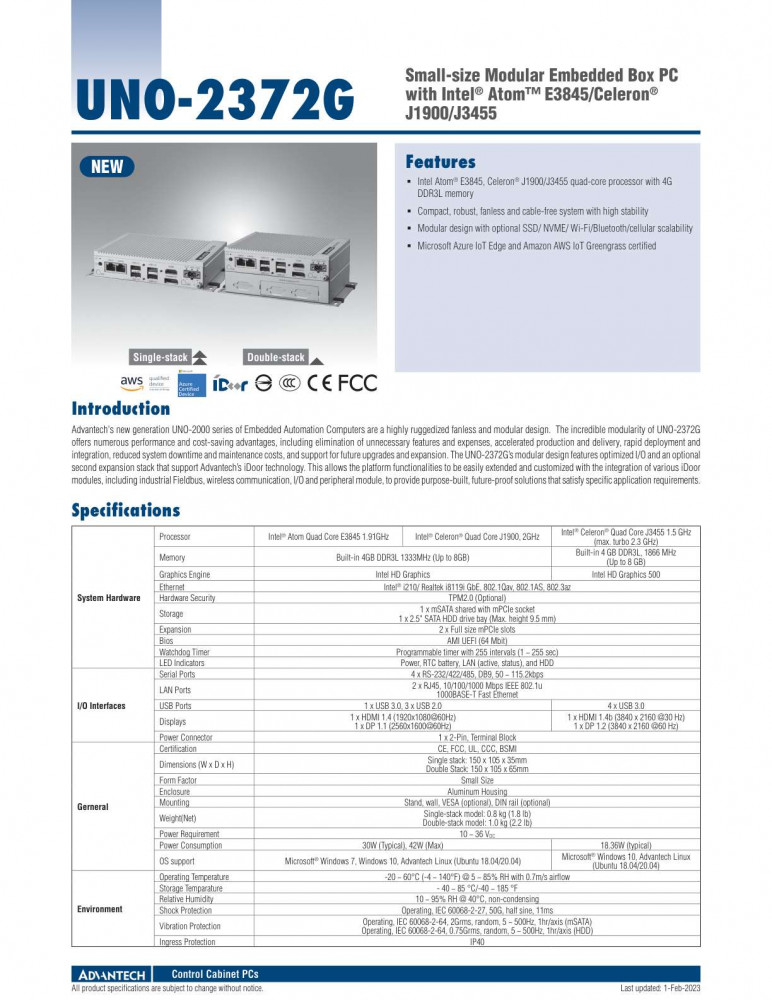 UNO-2372G technical document page 1