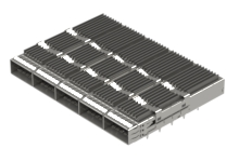 QSFP-DD Cage Assembly, 1-by-5, PCI Fin Heat Sink, Spring Fingers, One Rear Leg, with Press-Fit Pins, Robust for sale