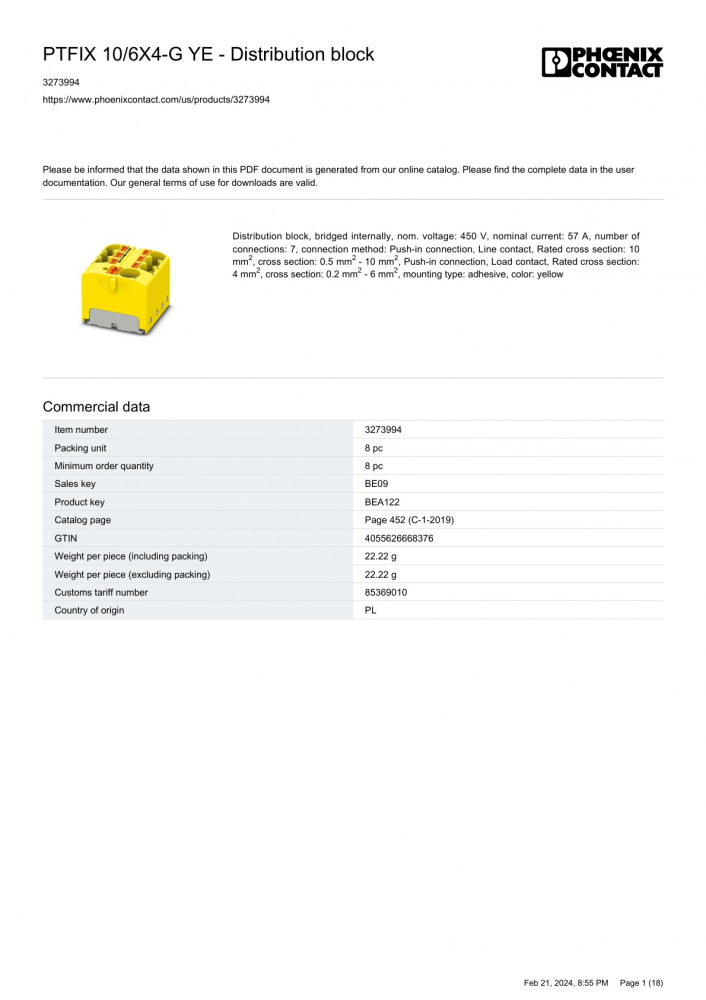Phoenix Contact 3273994 technical document page 1
