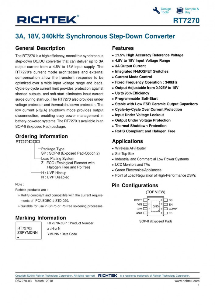 RT7270 datasheet page 1
