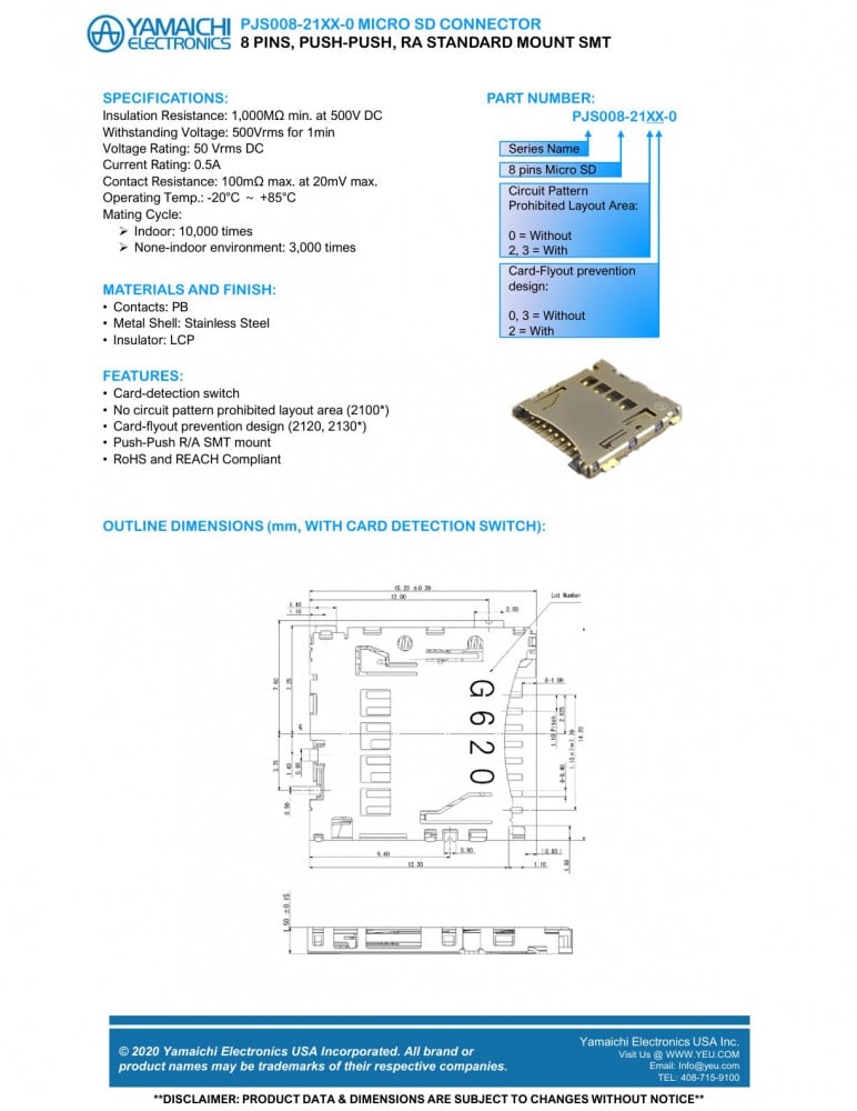 Yamaichi Electronics PJS008-2120-0 Micro SD connector technical document
