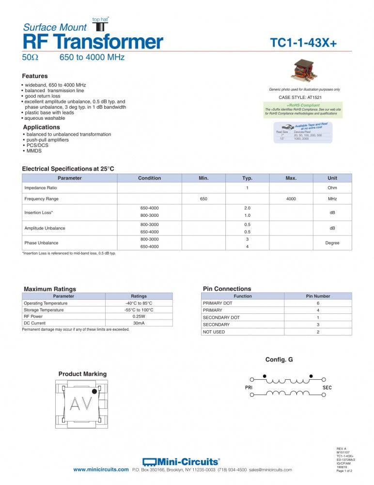 TC1-1-43X+ technical specification page 1
