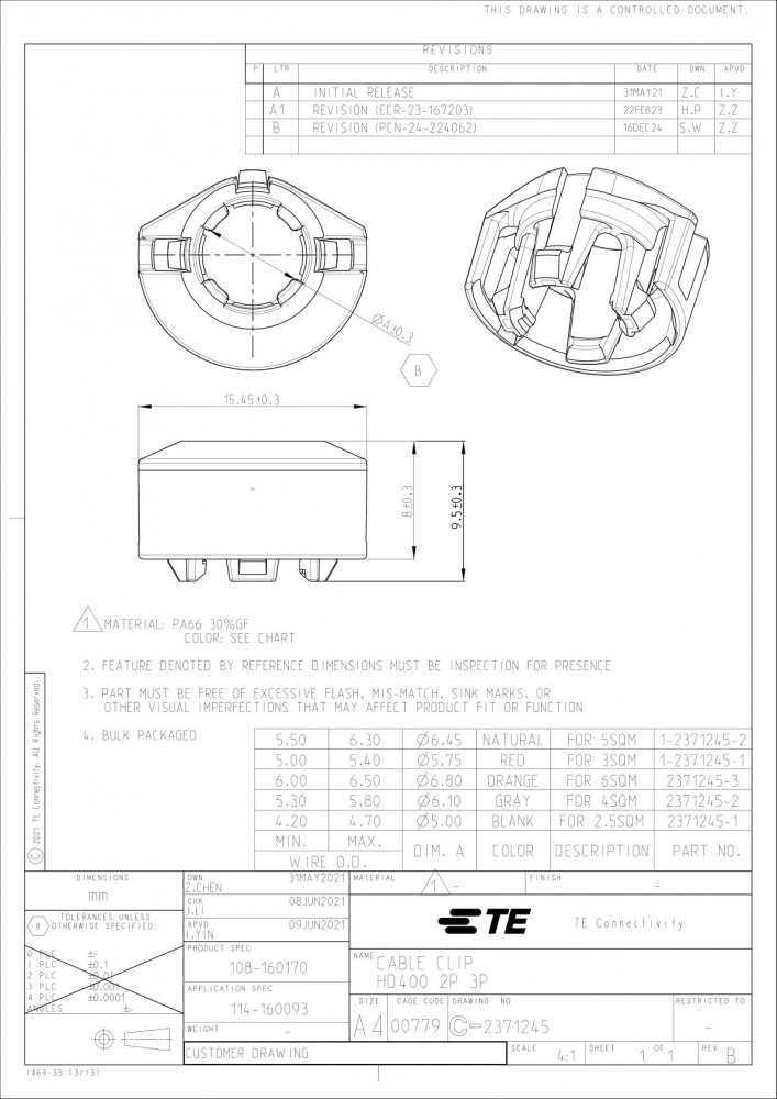 TE Connectivity 2371245-2 customer drawing preview