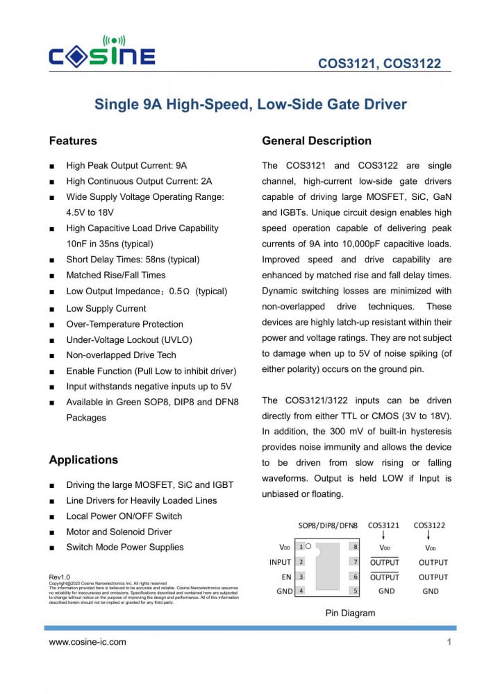 COS3121SR datasheet page 1