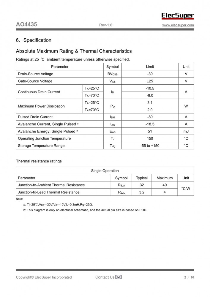 AO4435 datasheet page 2