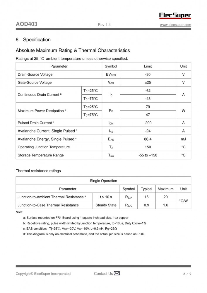 AOD403 datasheet page 2