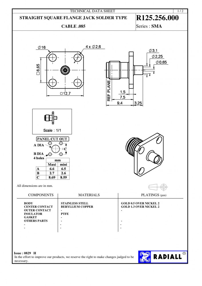 Radiall R125256000 datasheet drawing page 1