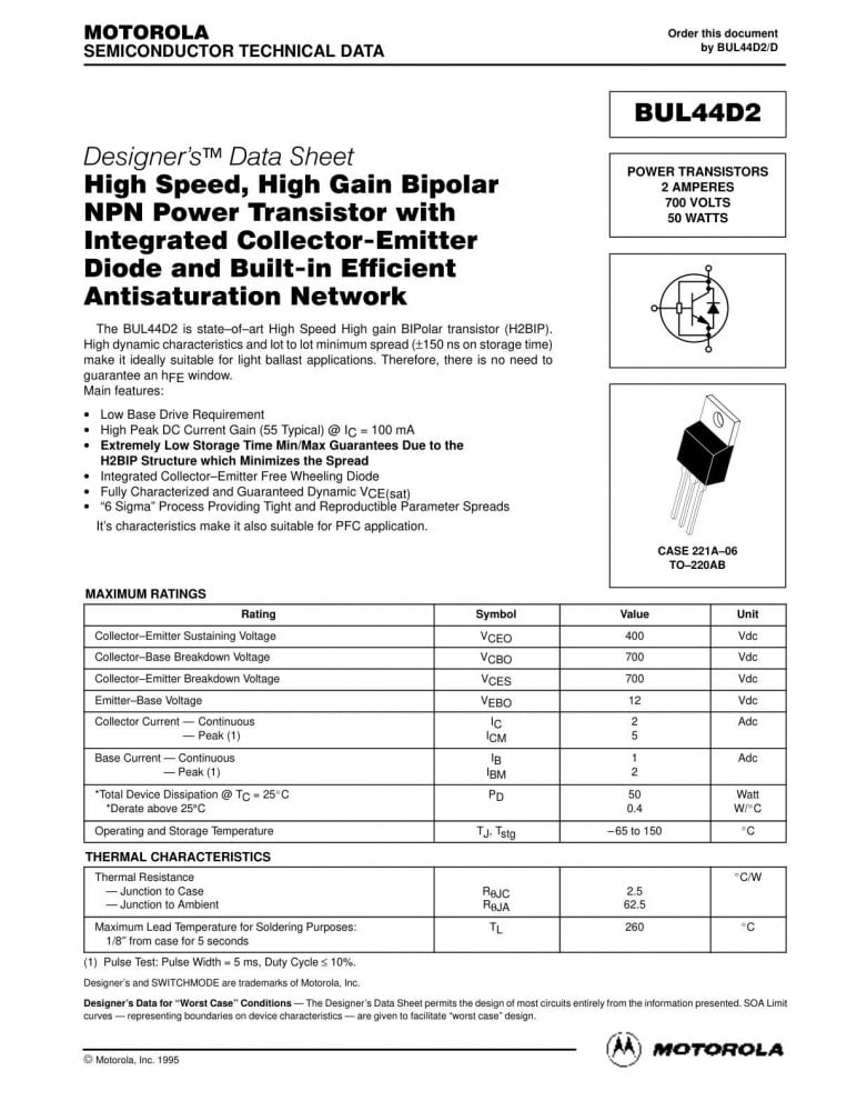 BUL44D2 datasheet page 1