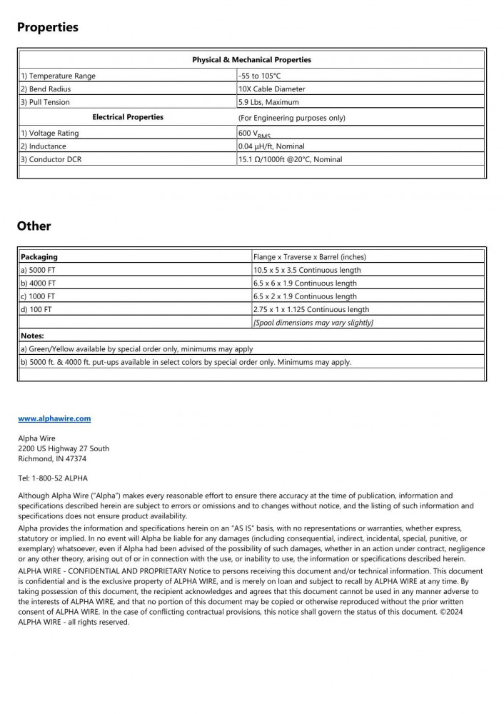 Alpha Wire 1855/19 technical document page 2