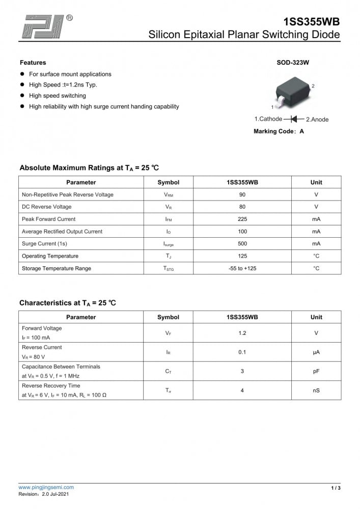 1SS355WB technical document page 1