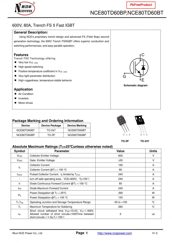 NCE80TD60BT datasheet page 1