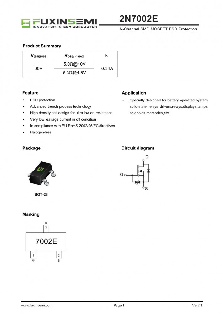 2N7002E datasheet page 1