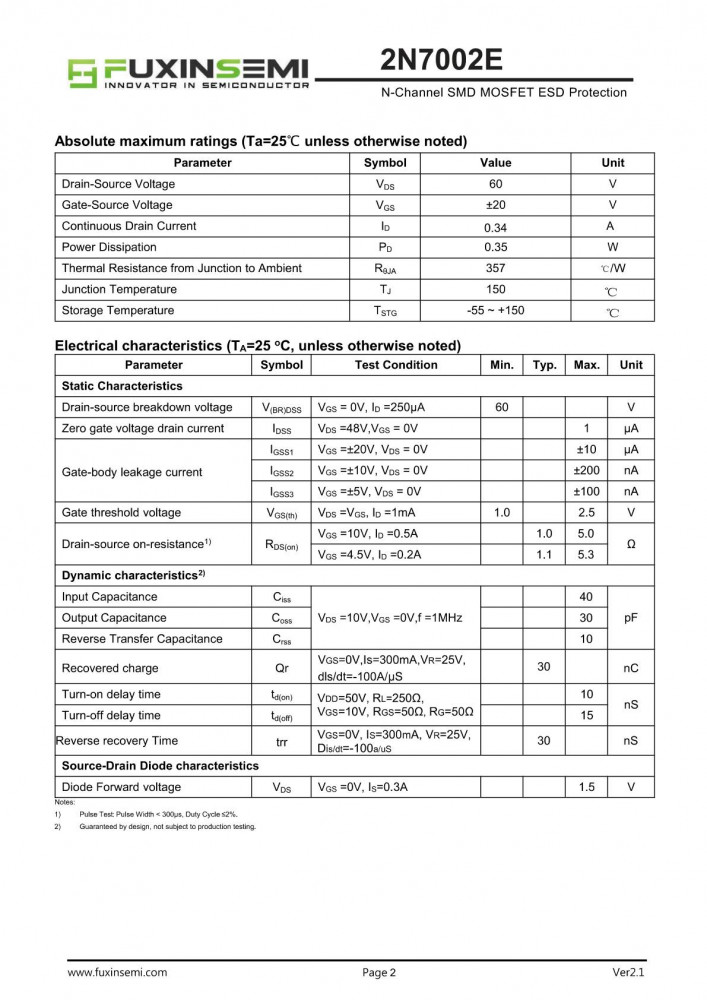 2N7002E datasheet page 2