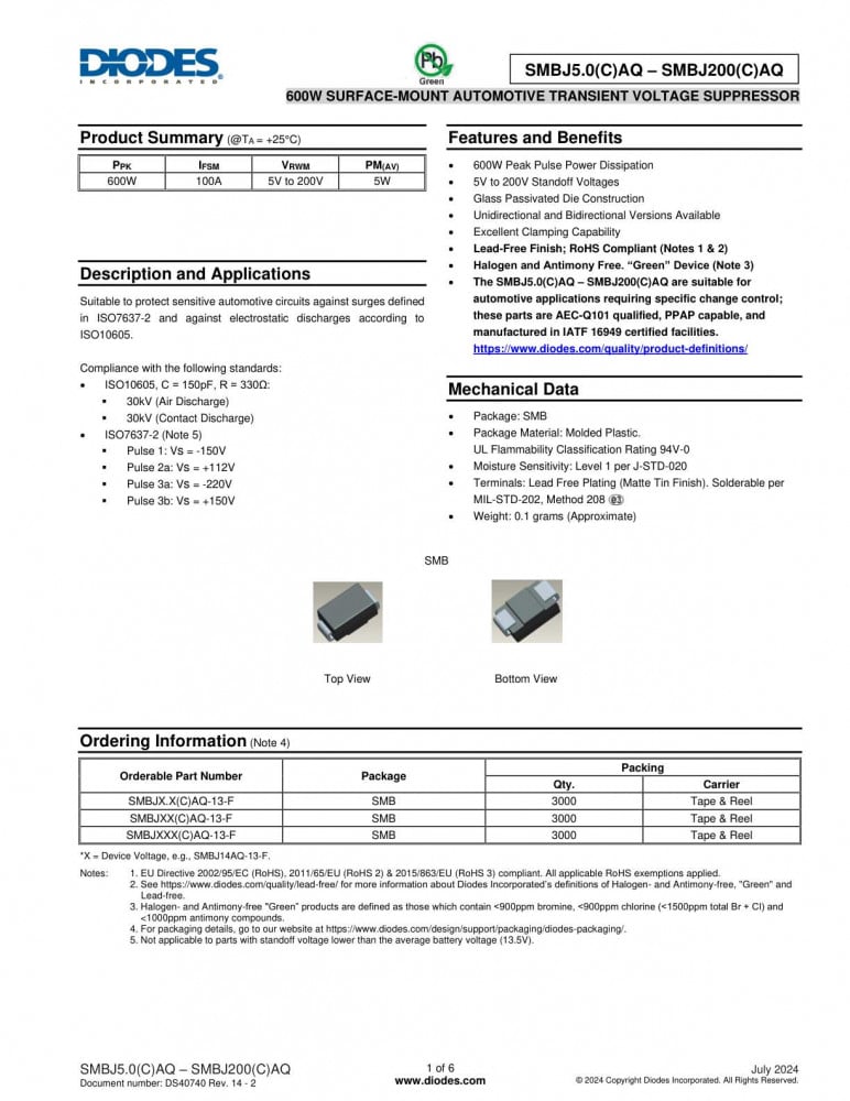SMBJ26CAQ-13-F datasheet page 1