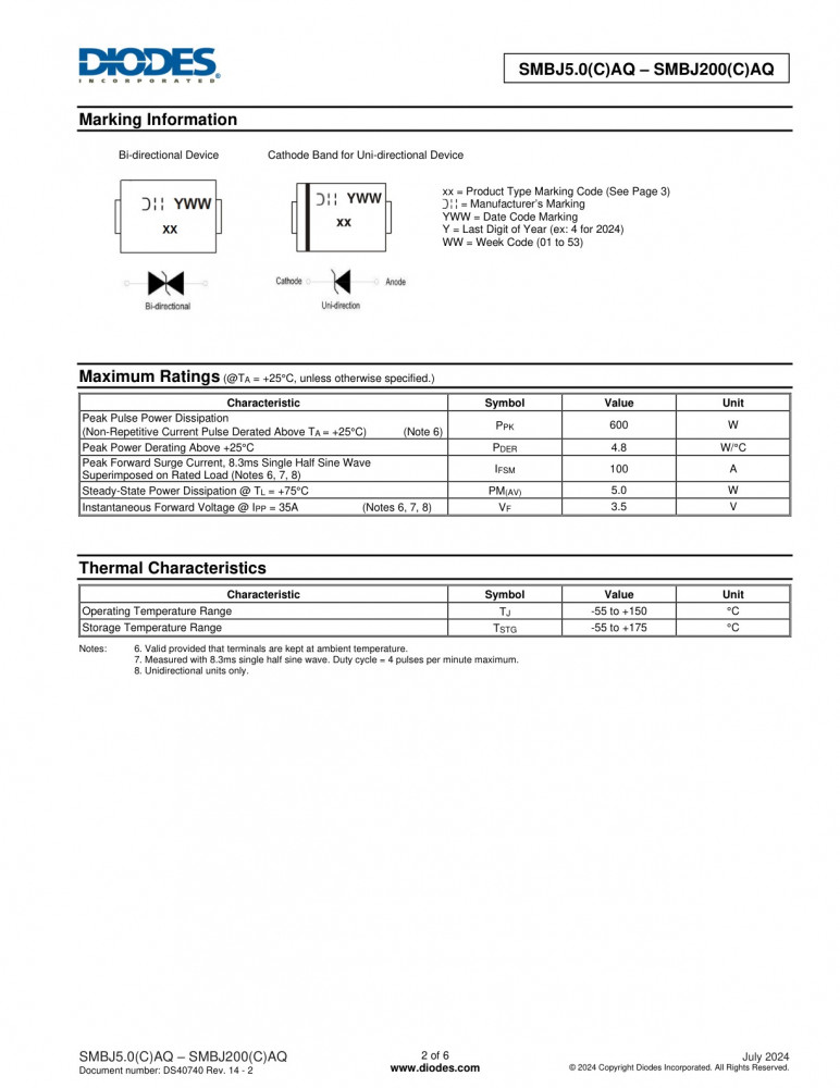 SMBJ26CAQ-13-F datasheet page 2