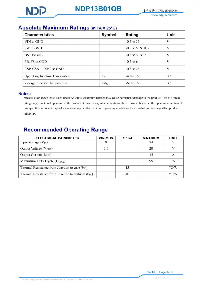 NDP13B01QB datasheet page 4