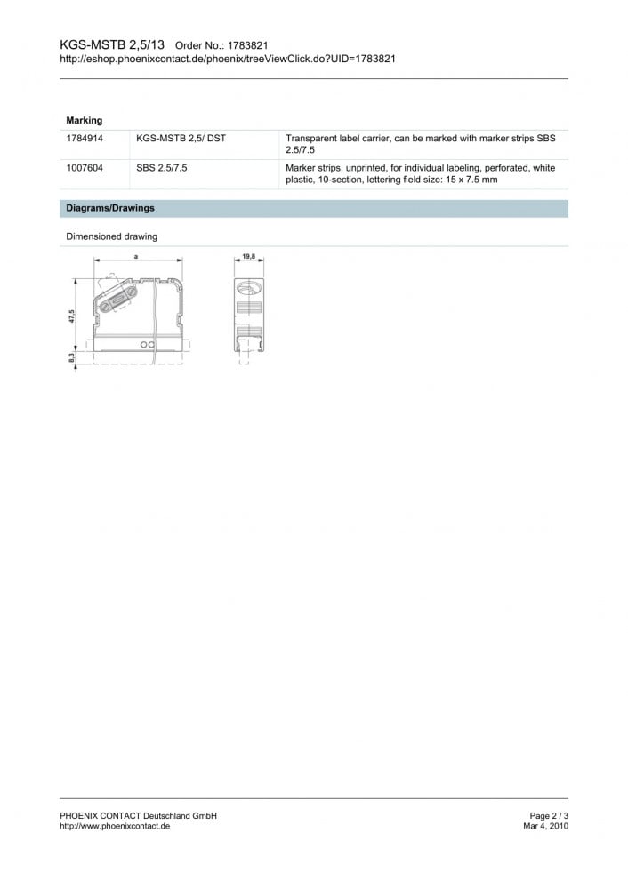 Phoenix Contact 1783821 product notes and accessories
