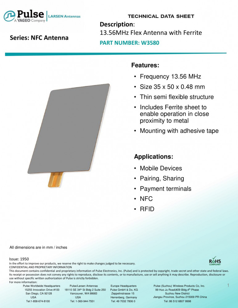 W3580 datasheet page 1