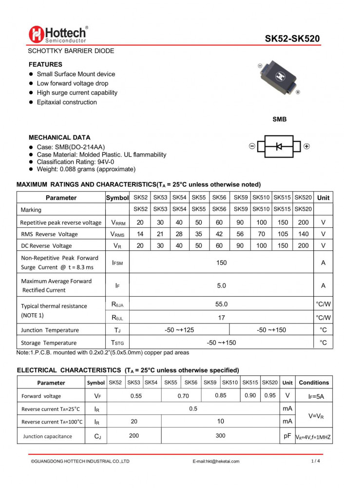 SK510 datasheet page 1