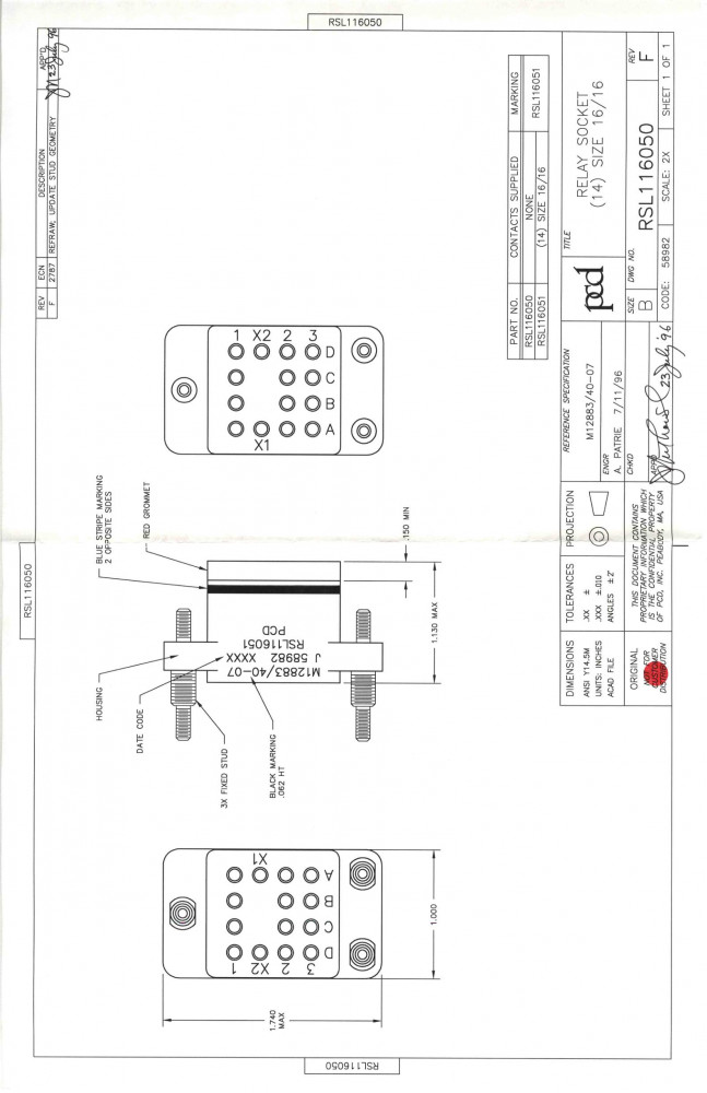 RSL116051-S relay socket technical drawing