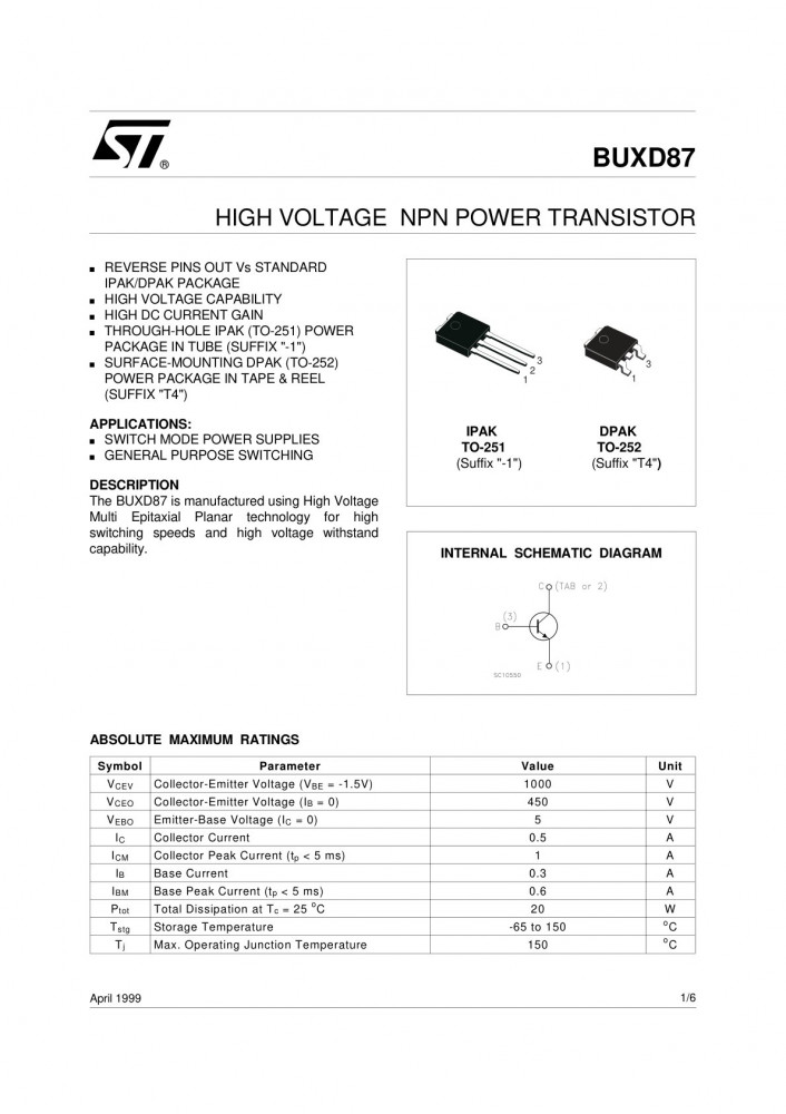 BUXD87T4 datasheet page 1