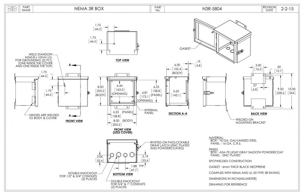 Bud Industries N3R-5804 product drawing