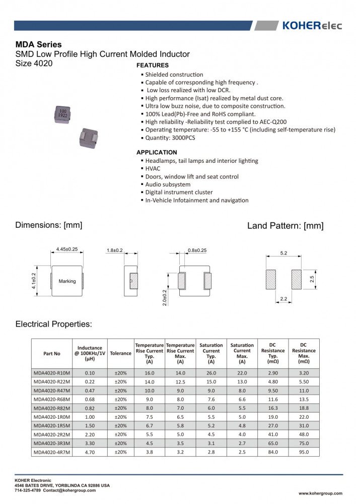 KOHERelec MDA4020 datasheet page 1