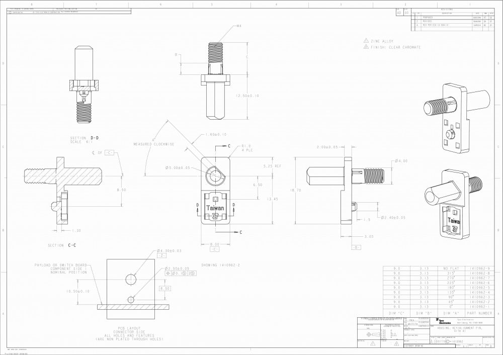 TE Connectivity 1410962 customer drawing preview