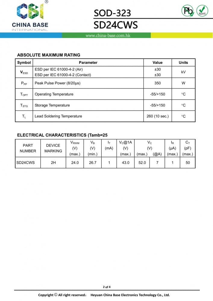 CBI SD24CWS datasheet page 2
